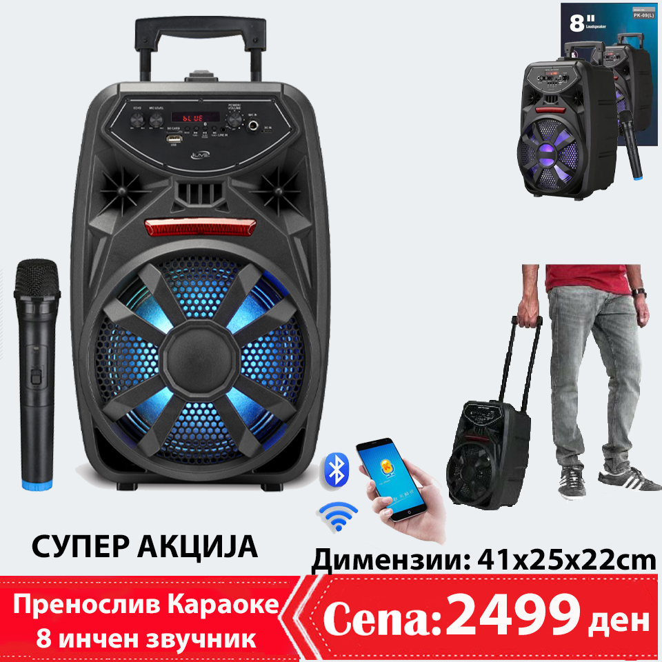 Најубавиот и најмоќниот Караоке Пренослив Звучник 8инчен - Target.mk